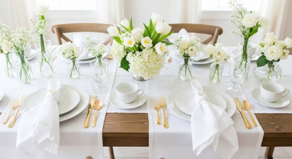 Lurred All-White Table Setting. a Blurred Image of a Beautifully Set ...