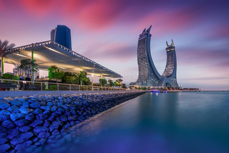 Lusail Marina Katara Tower editorial stock photo. Image of attraction ...