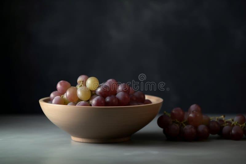 Luscious Grapes in an Empty Bowl on a Large Tabletop. Generative AI ...