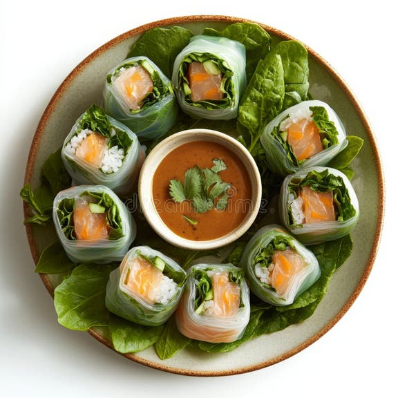 A Luscious Plate of Fresh Vietnamese Spring Rolls Displayed on a ...