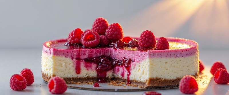 Luscious Raspberry Cheesecake with a Sweet Jam Center Stock Image ...