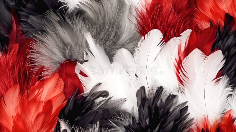 Luscious Red, Black and White Soft Feathers and Fur Pattern Texture ...