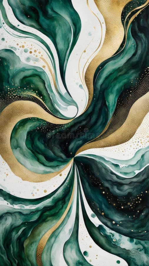 Lush Abstract Artwork Showcasing Dynamic Waves of Green and Shimmering ...