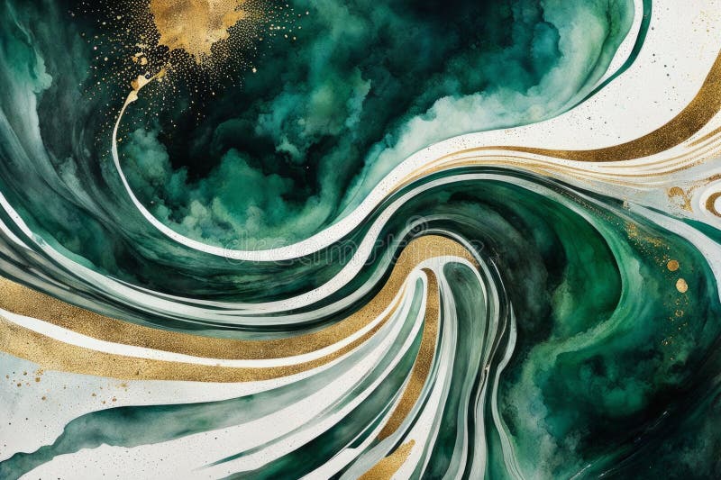 Lush Abstract Artwork Showcasing Dynamic Waves of Green and Shimmering ...