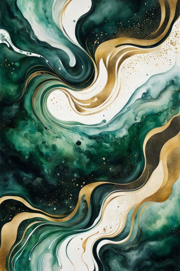 Lush Abstract Artwork Showcasing Dynamic Waves of Green and Shimmering ...