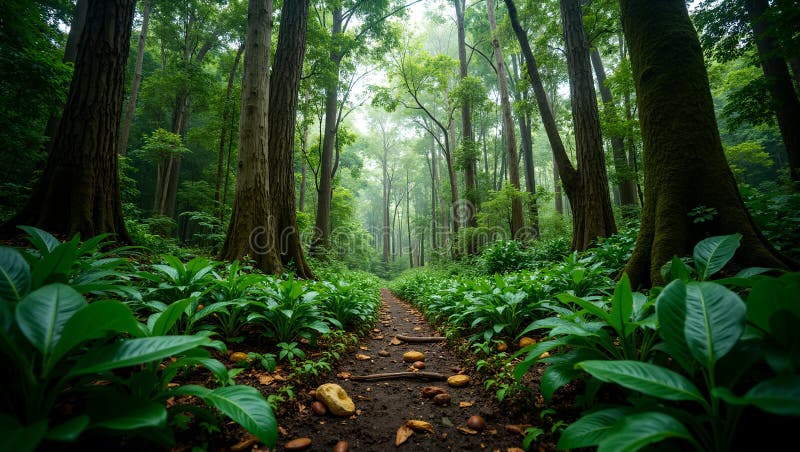 Lush Amazon Rainforest Floor with Vibrant Green Plants Under Towering ...