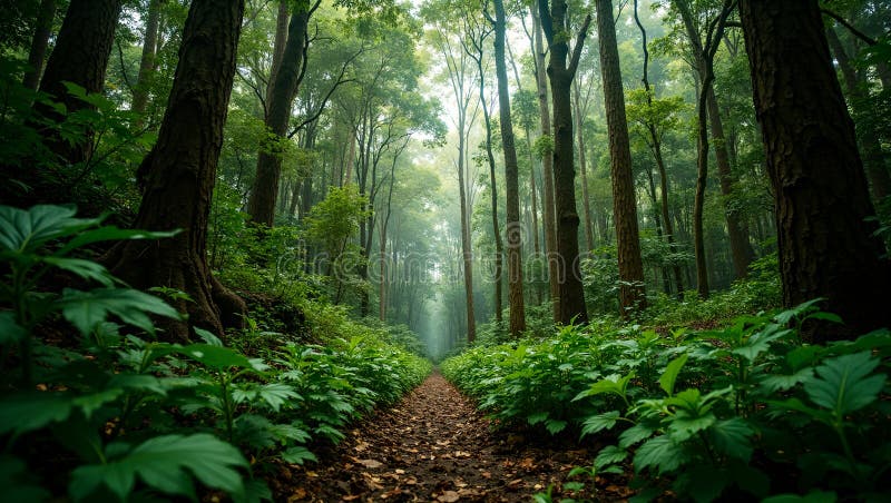 Lush Amazon Rainforest Floor with Vibrant Green Plants Under Towering ...