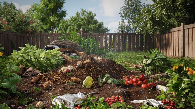 A Lush Backyard Compost Heap Showcasing Organic Materials Amidst ...