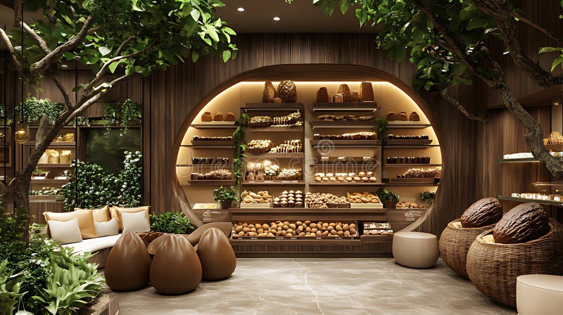 Lush Bakery Interior, Bread Display, Tranquil Garden, Seating Area ...