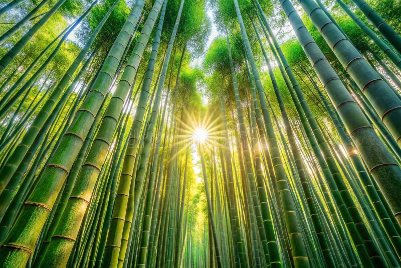 Lush Bamboo Forest, Sun Rays, Japan, Vertical View Stock Illustration ...