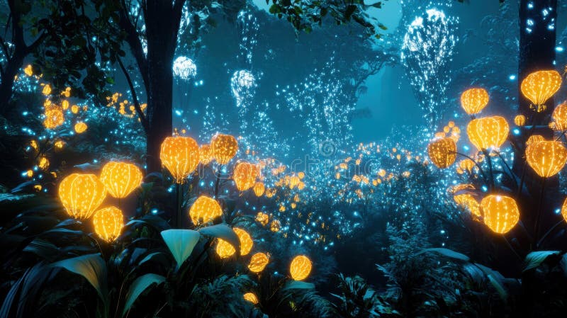 Lush, Bio-engineered Forest with Glowing Plants and Animals Quality ...