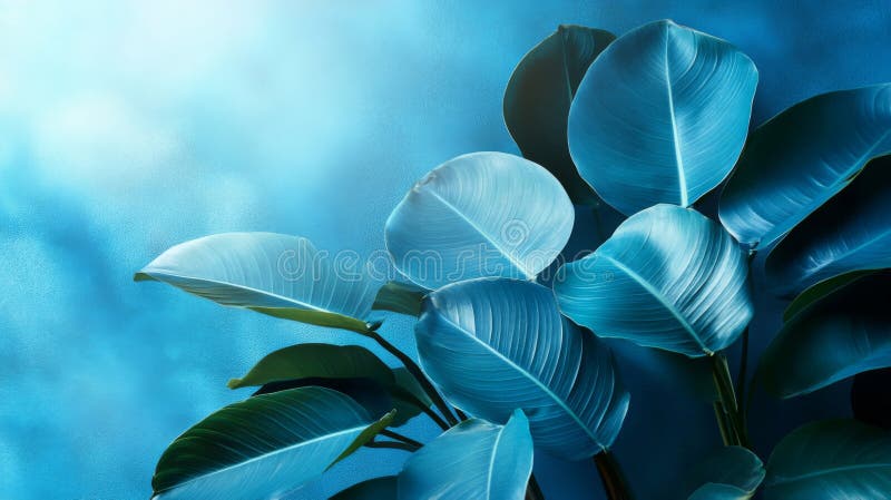 Lush Blue and Green Tropical Leaves on Textured Background Stock ...