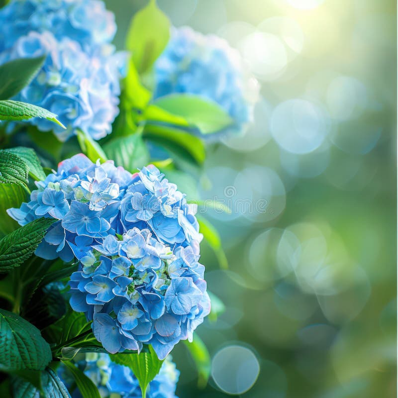 Lush Blue Hydrangea Flowers in Full Bloom Stock Image - Image of ...