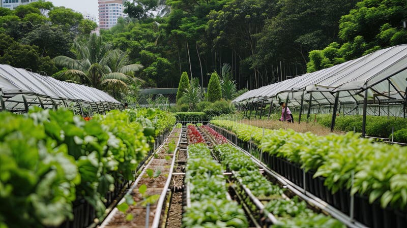 Lush City Farming Landscape Stock Illustration - Illustration of ...