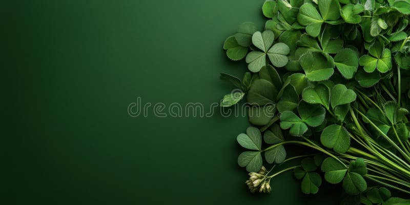 Lush Clover Leaves on Deep Green Background with Subtle Shadows St ...