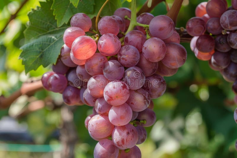 Lush Clusters of Ripe Red Grapes Hanging from Vines in a Scenic ...