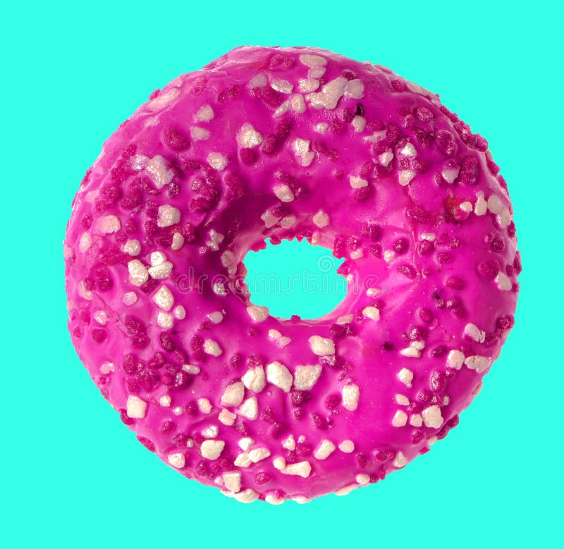 Lush Donut Covered with Cream, on a Blue Background Stock Photo - Image ...