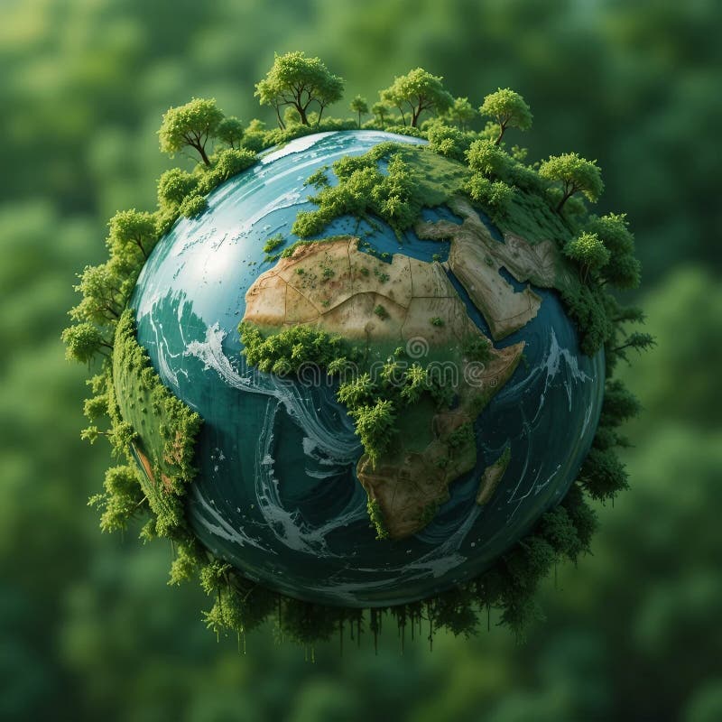 Lush Earth Globe, a Symbol of Environmental Harmony Stock Illustration ...