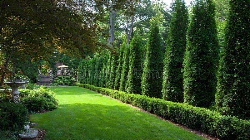 Lush Evergreen Privacy Hedge Landscaping Idea for Outdoor Spaces Stock ...