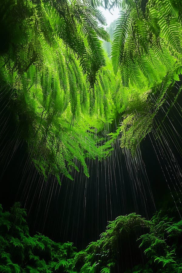 A Lush Fern Grotto with Dripping Water. Stock Illustration ...