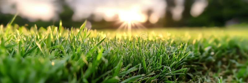 A Lush Field of Green Grass Dotted with Trees Sun Rays Filter through ...