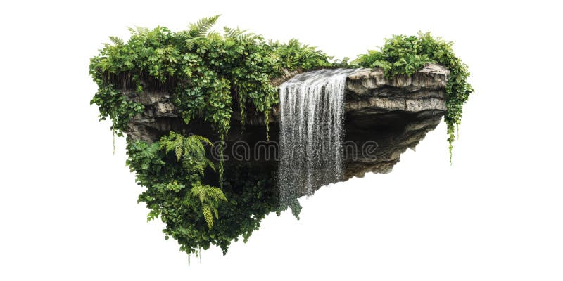 Lush Floating Island with Waterfall and Greenery Isolated on ...