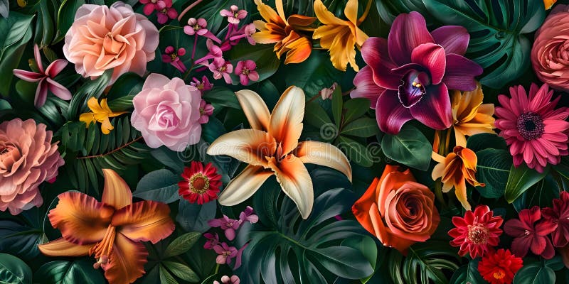 Lush Floral Pattern with Vivid Flowers Background Stock Illustration - Illustration of ...