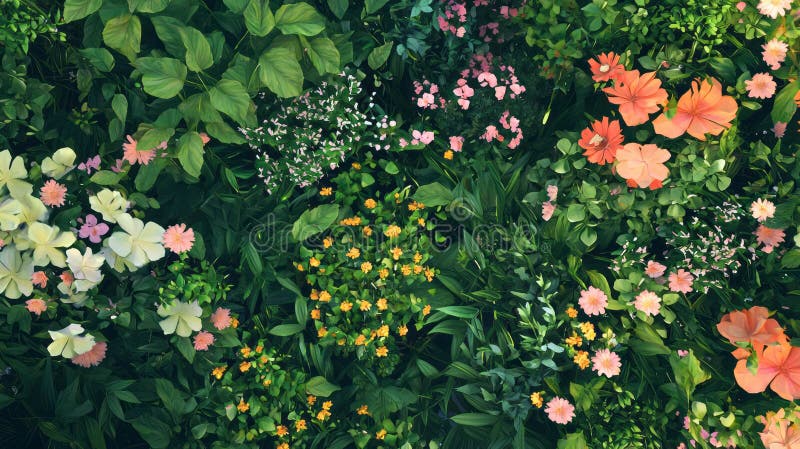 Lush Flower Field from Above with Vibrant Blooms and Greenery Stock ...
