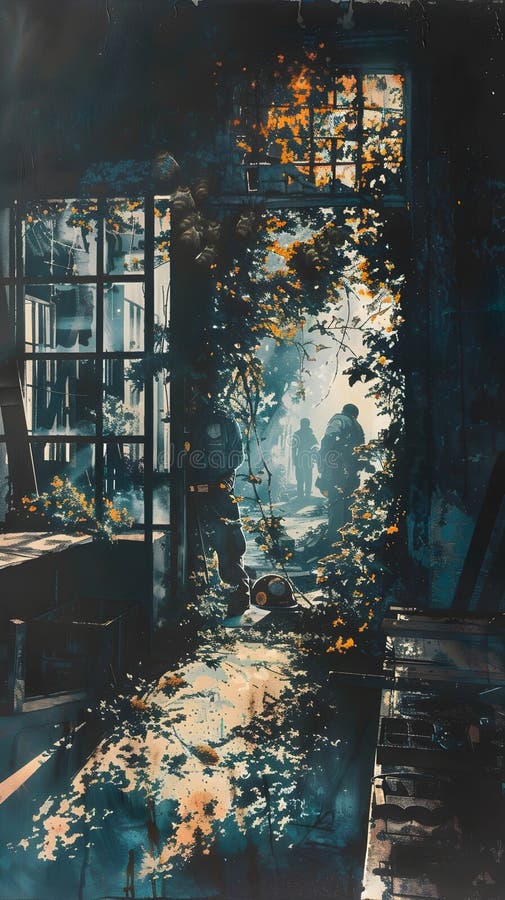 Lush Foliage Framed by Weathered Window in Serene Natural Setting Stock ...