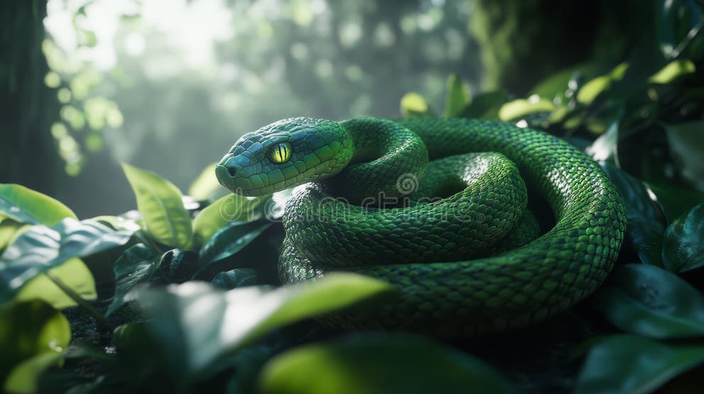 In a Lush Foliage Setting, a Snake Forms a Serpentine Symphony in ...