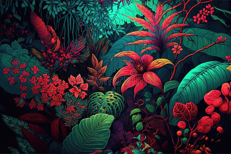 Lush Forest, Beautiful Flowers, Maximalism. Big Bright Flowers and ...