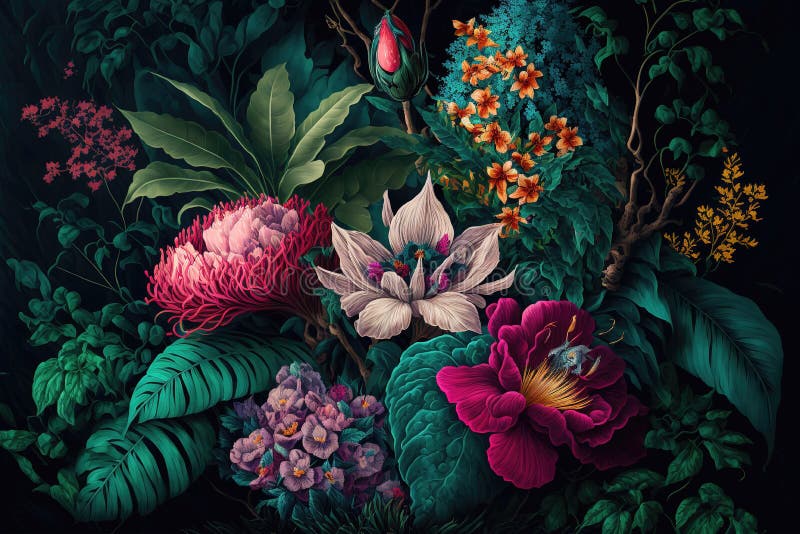Lush Forest, Beautiful Flowers, Maximalism. Big Bright Flowers and ...