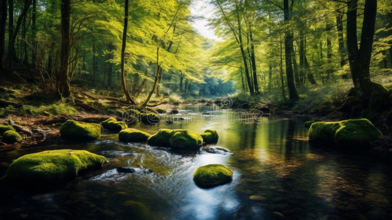 Lush Forest Landscape Backdrop Stock Illustration - Illustration of ...