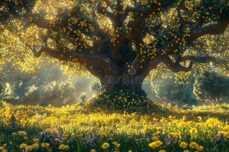 Among the Lush Forest, Lies an Ancient, Giant Tree with Sprawling Roots ...