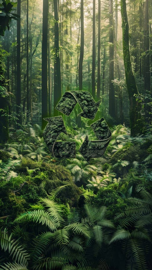 Lush Forest with Recycle Symbol, Environmental Conservation Concept ...