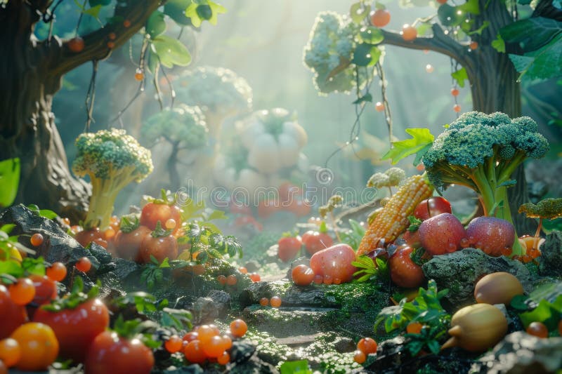 Enchanted Vegetable Garden in Mystical Light Stock Photo - Image of ...