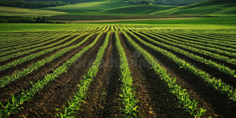 Lush Green Agricultural Field with Perfectly Aligned Rows Stock Image ...