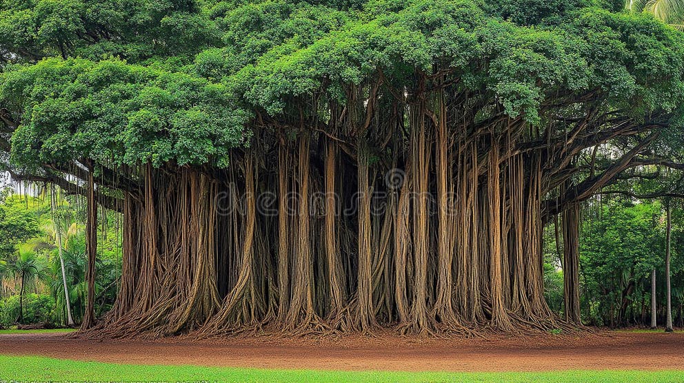 Lush Green Banyan Tree with Numerous Trunks and Roots Stock Image ...