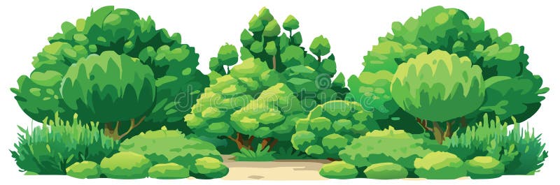 Lush Green Bushes and Trees Forming a Forest Bordering a Dirt Path ...