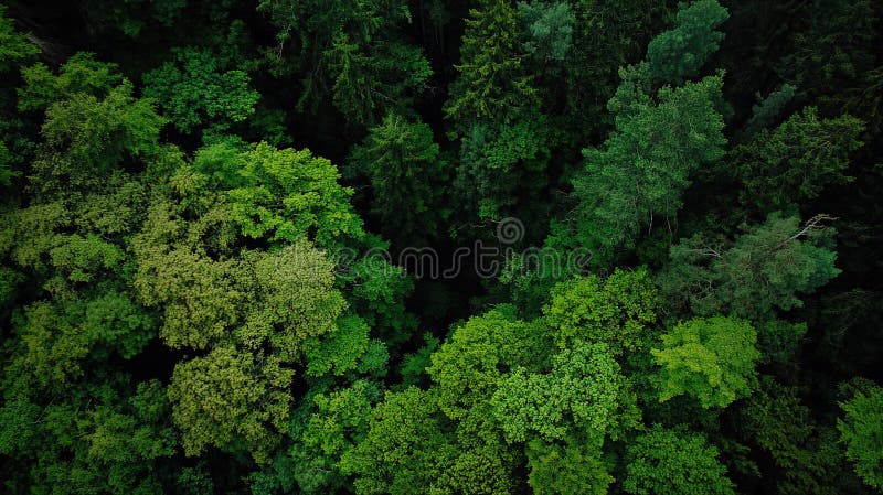 Lush Green Canopy of Diverse Forest Trees Captured from Above during a ...