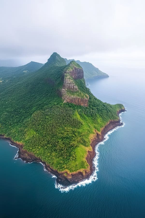 Lush Green Cliffs Overlooking Ocean in Misty Coastal Landscape Stock ...