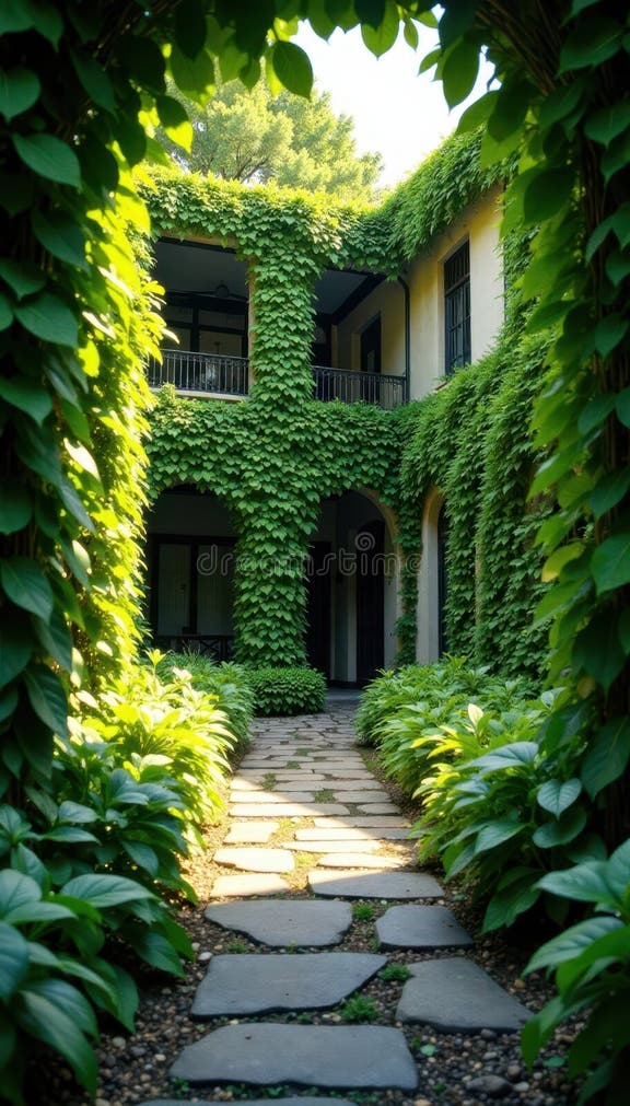 Lush Green Courtyard, Stone Path, Mansion Setting , Landscaping, Image ...