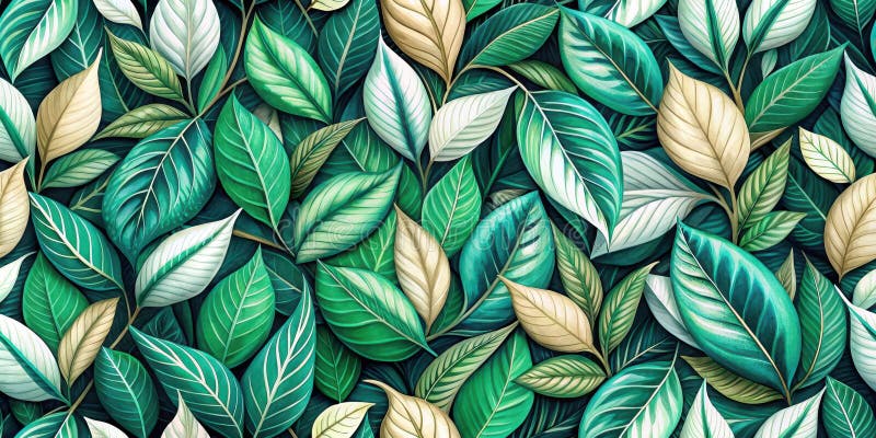 Lush Green and Cream Botanical Leaf Pattern Design for Textile and ...
