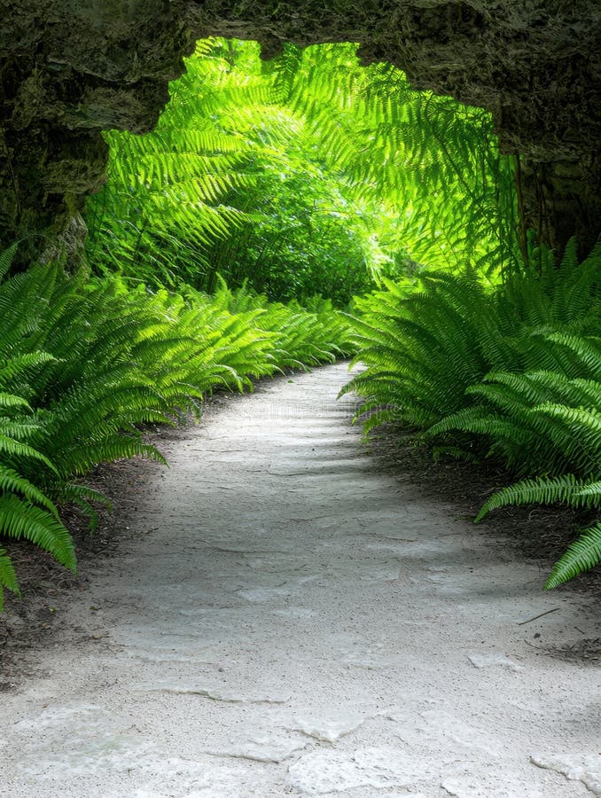 Lush Green Fern Forest Path Stock Illustration - Illustration of ...