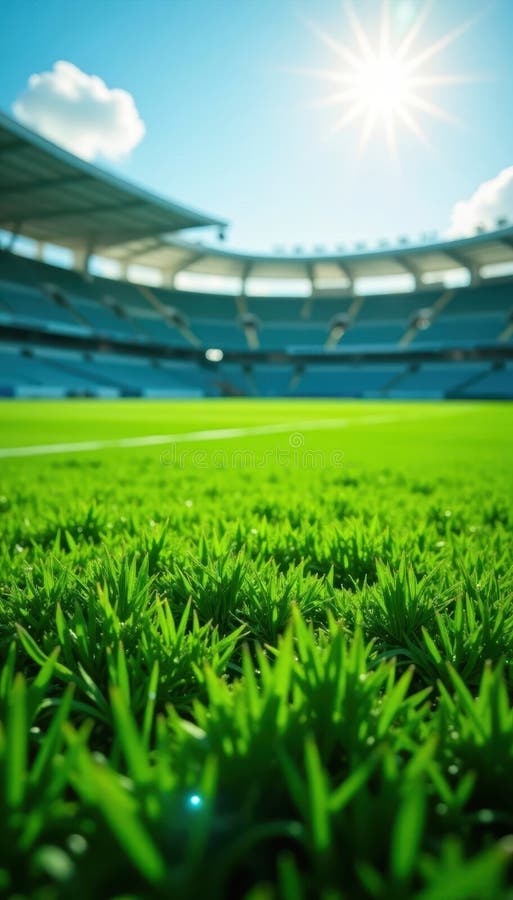 Lush Green Field, Bright Sunlight Illuminating Stadium Lines , Element ...