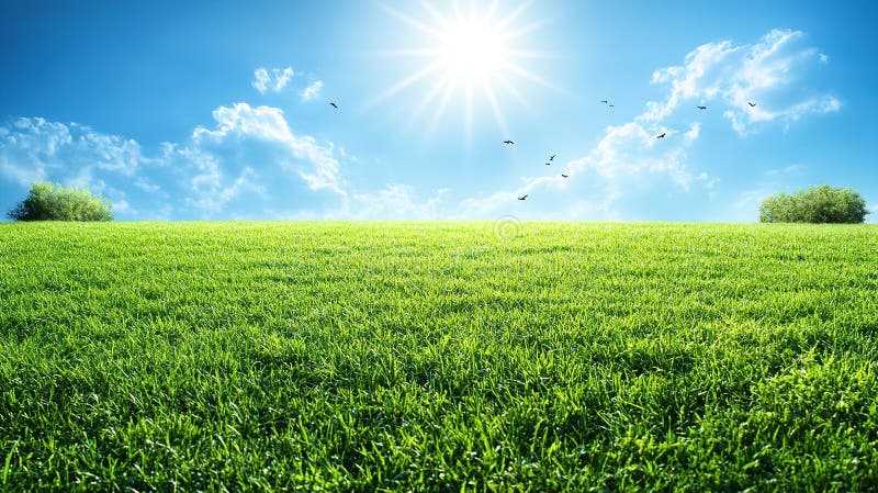 Lush Green Field Under a Bright Blue Sky Stock Photo - Image of scenic ...