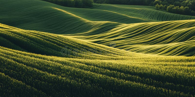Close-up of Undulating Green Fields Highlighting Natural Patterns in a ...