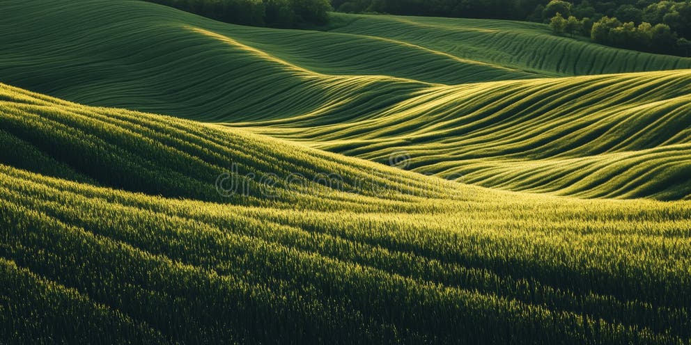 Close-up of Undulating Green Fields Highlighting Natural Patterns in a ...