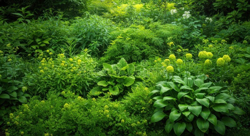 Lush Green Foliage Garden Background Stock Illustration - Illustration ...