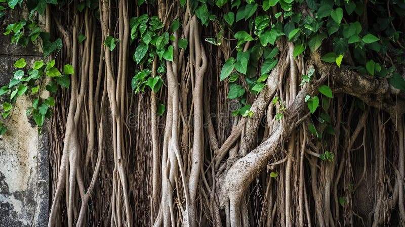 Lush Green Foliage and Thick, Intertwined Tree Roots Covering a ...